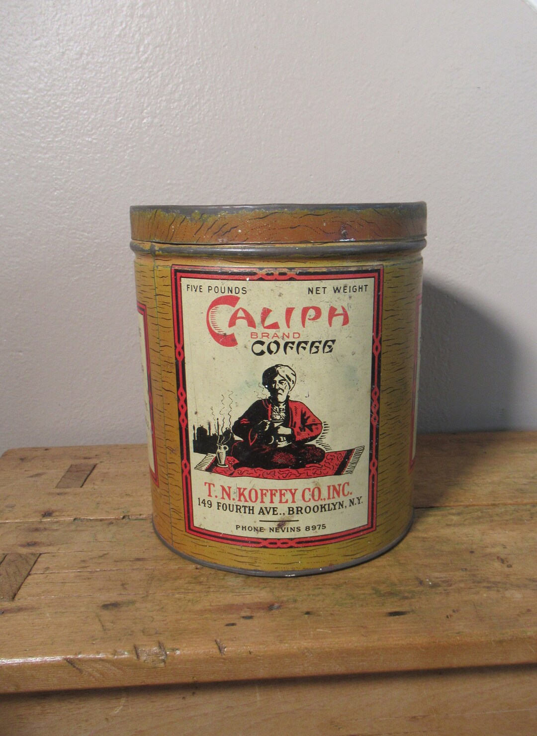 Antique CALIPH Coffee Tin 1920's T. N. Koffey Co., Inc. 149 Fourth Ave ...
