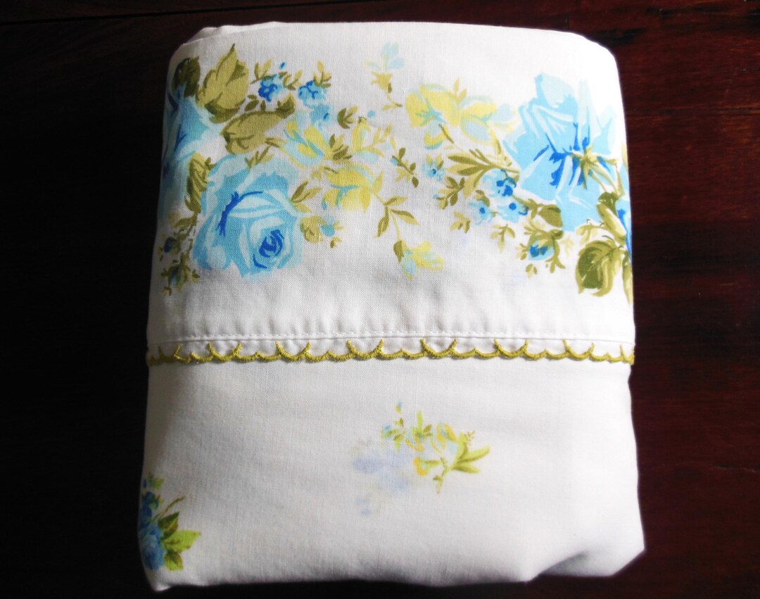 Vintage Springmaid "prelude" Blue Roses Full/queen Flat Sheet Cotton ...