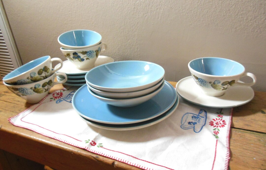 Mid-century Iroquois Blue Vineyard Dinnerware: Cup, Saucer, Plate, Bowl ...