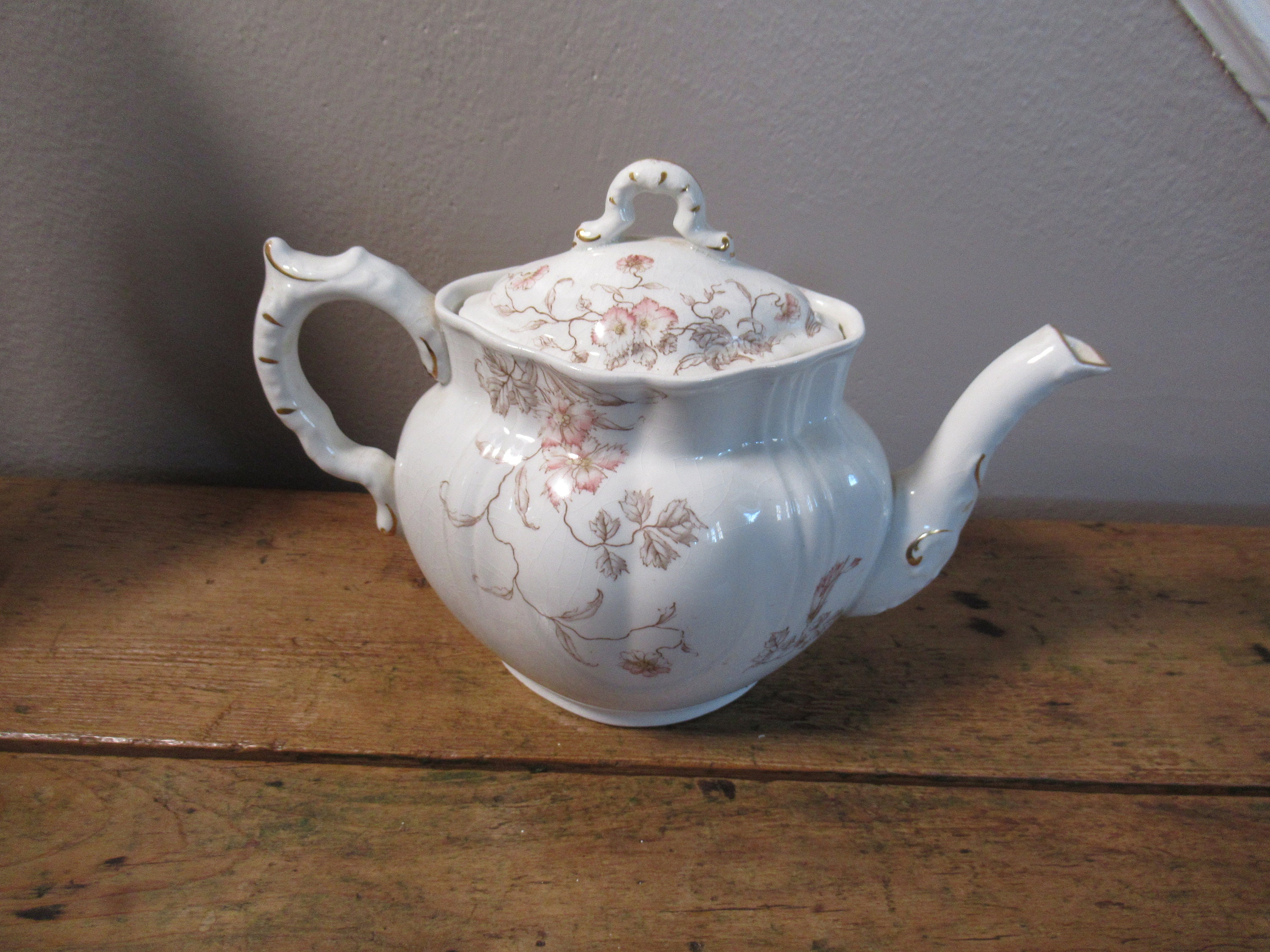Antique J&G Meakin Floral Teapot Semi-porcelain Victorian Pale Pink ...