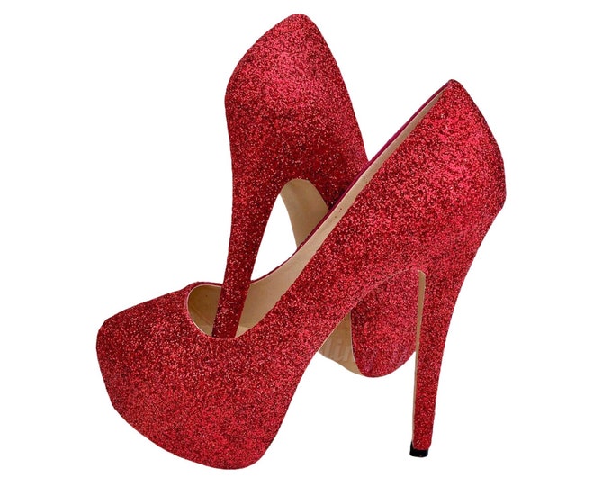 Red Platform Heels, Red Glitter Heels, Glitter Platform Heels, Red ...