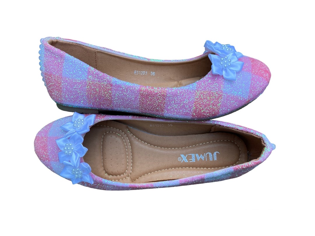 Pink Gingham Flats, Pink Glitter Flats, Ballerina Flats, Doll Inspired ...