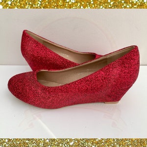 Red Glitter Wedges, Low Heel Wedges, Red Glitter Shoes, Low Bridal ...