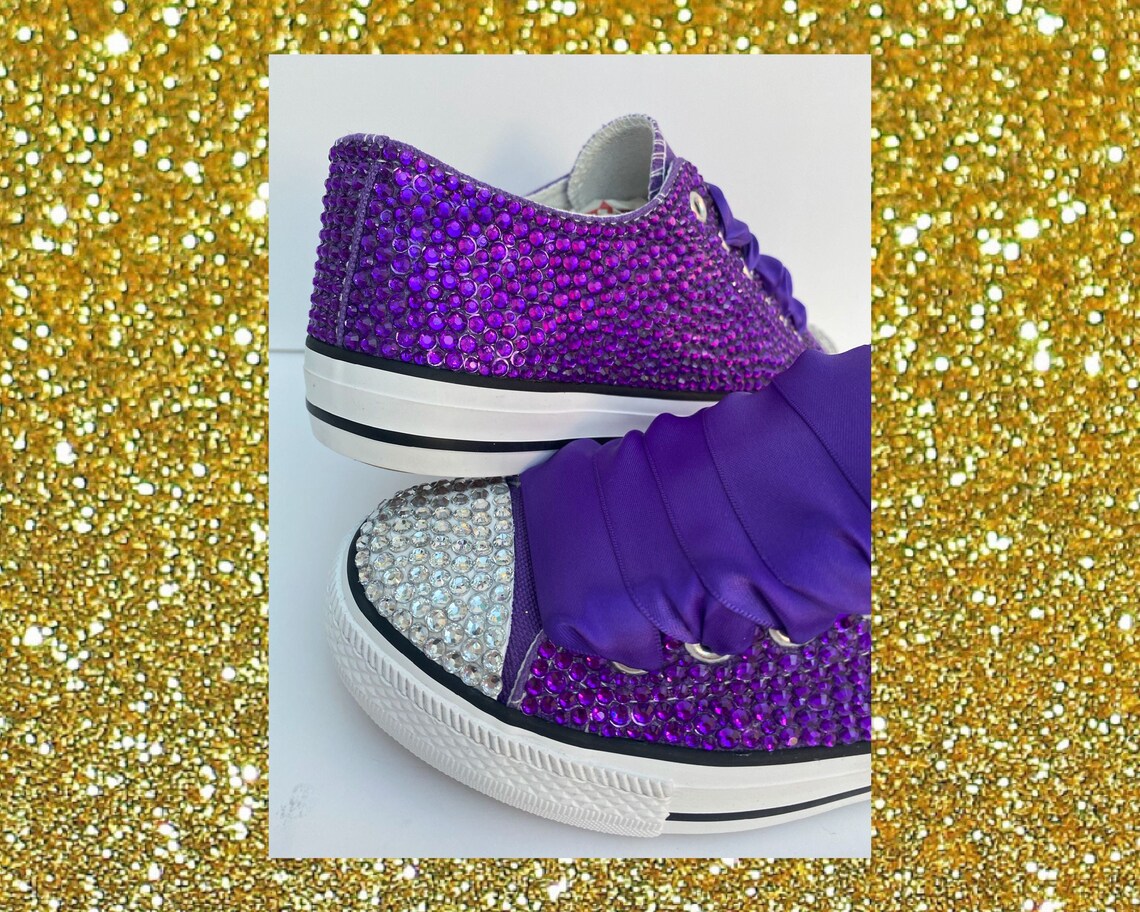 Purple Crystal Low Tops, Purple Wedding Flats, Low Tops Purple, Crystal ...