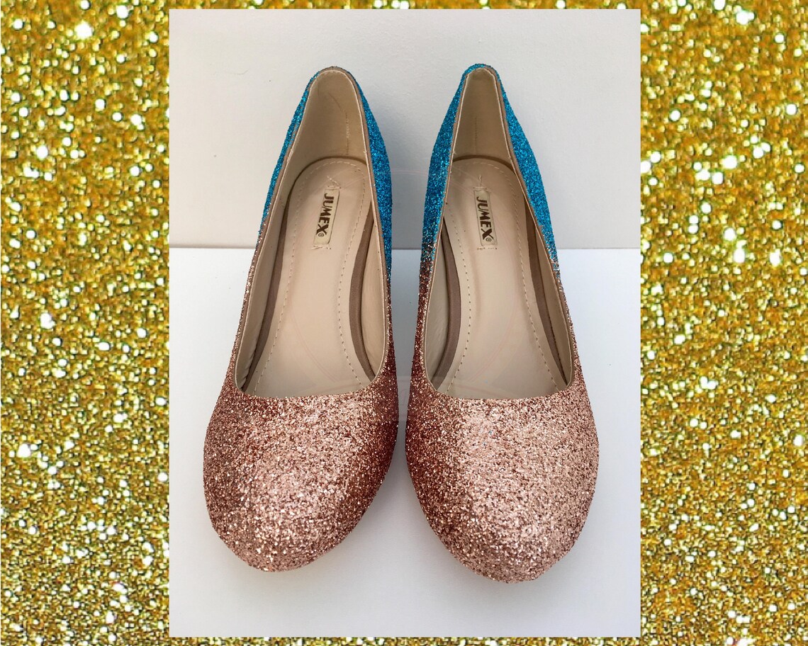Rose Gold Turquoise Ombre Glitter Heels, Turquoise Glitter Shoes, Rose ...