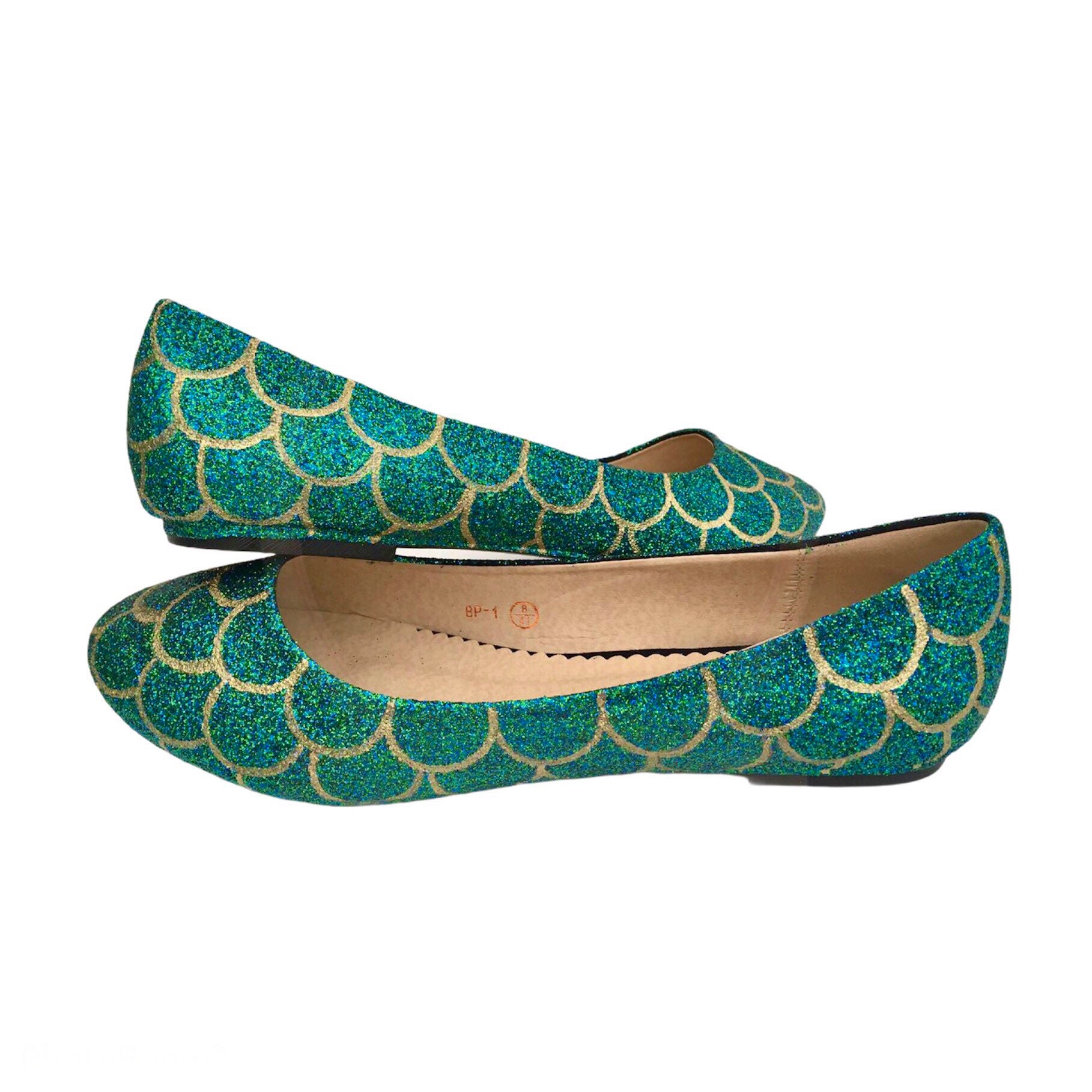 Mermaid Scales Ballerina Flats, Mermaid Glitter Flat Shoes, Flat Bridal ...