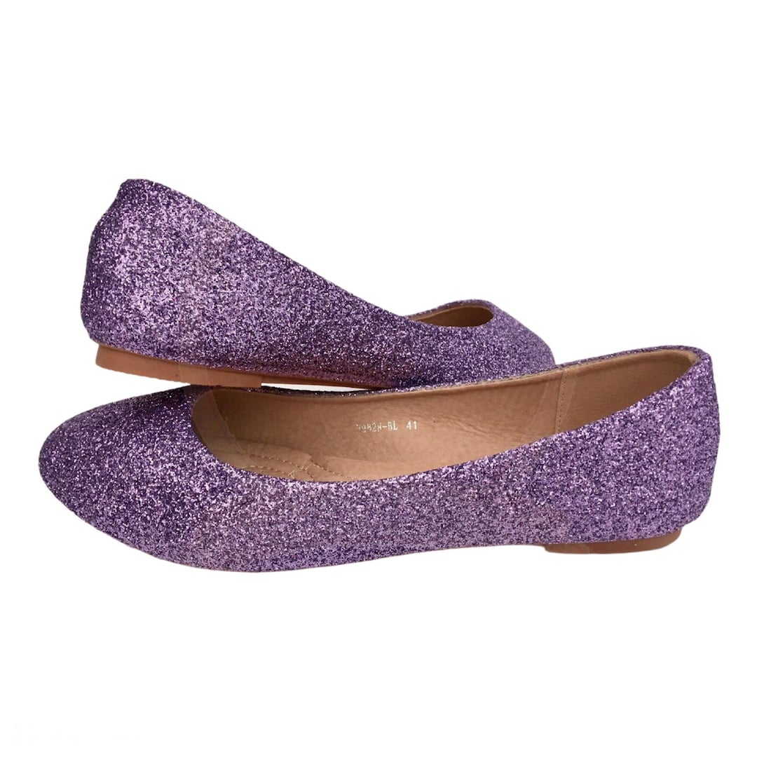 Purple Glitter Flats, Purple Ballet Flats, Glitter Shoes Lilac, Flat ...