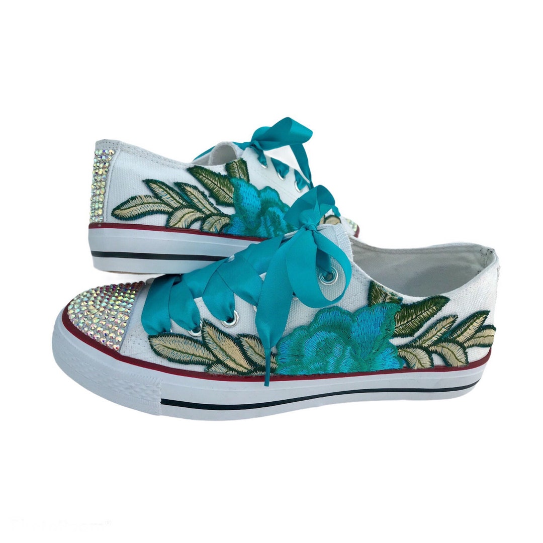 Turquoise Rose Shoes, Custom Rose Shoes, Flat Wedding Shoes, Rose ...