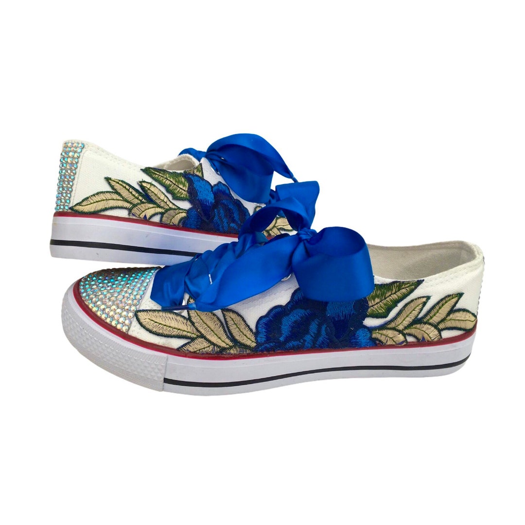 Blue Rose Shoes, Custom Rose Shoes, Blue Wedding Shoes, Rose Canvas ...