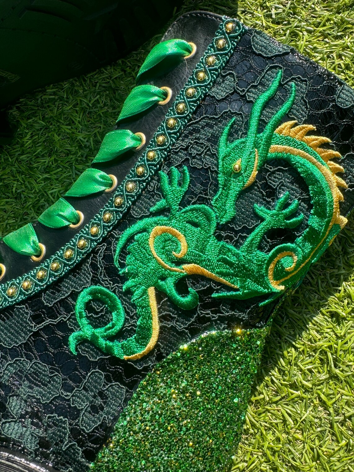 Green Gold Dragon Boots, Green Dragon Boots, Hotd Boots, Dragon Glitter ...