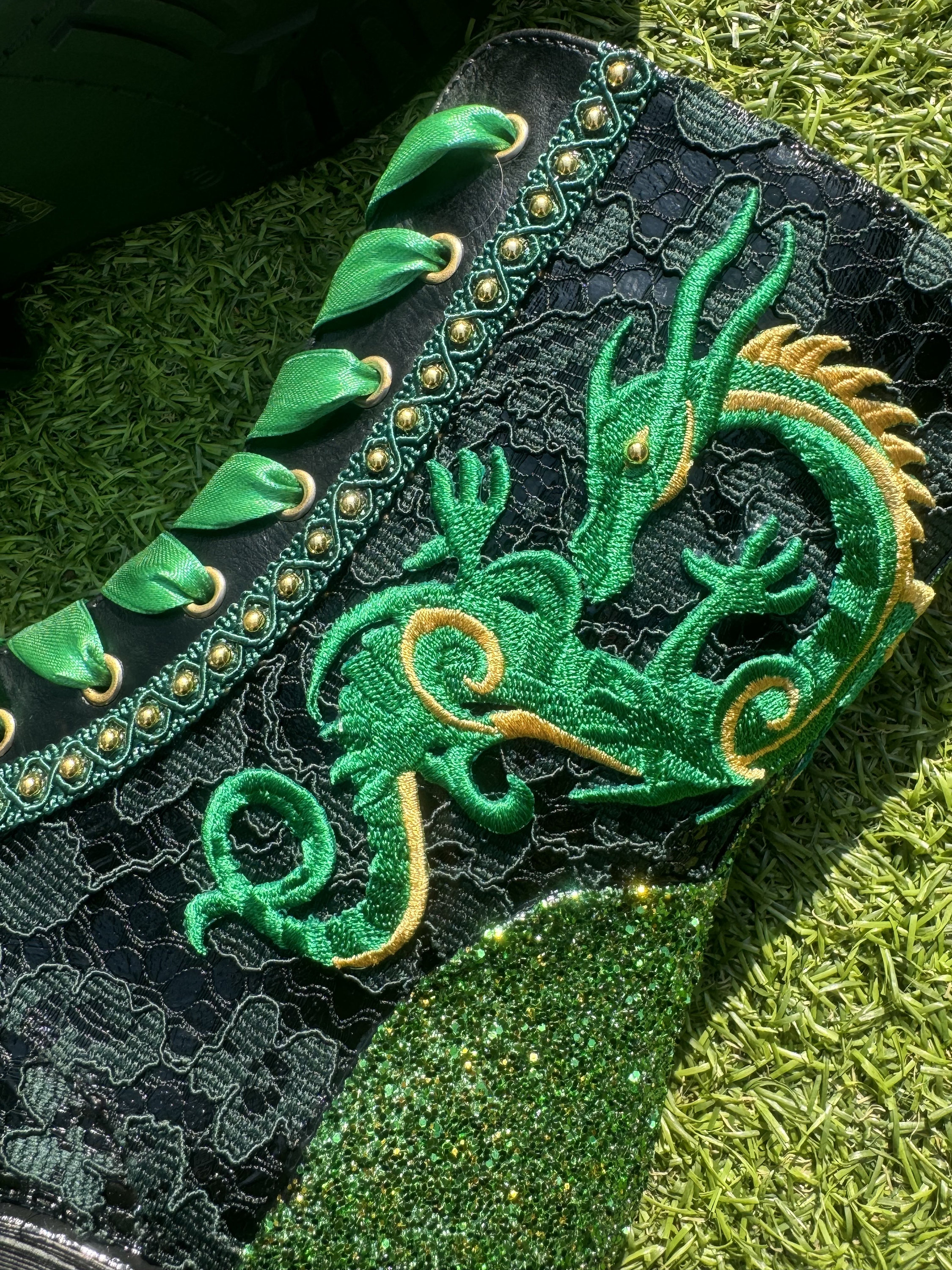 Green Gold Dragon Boots, Green Dragon Boots, Hotd Boots, Dragon Glitter ...