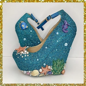 Under the Sea High Platform Glitter Wedges Mermaid Shoes Wedding Shoes ...