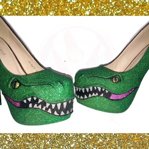 Sculpted Dinosaur Shoes, T-rex Platform Heels, Dinosaur Glitter Heels ...