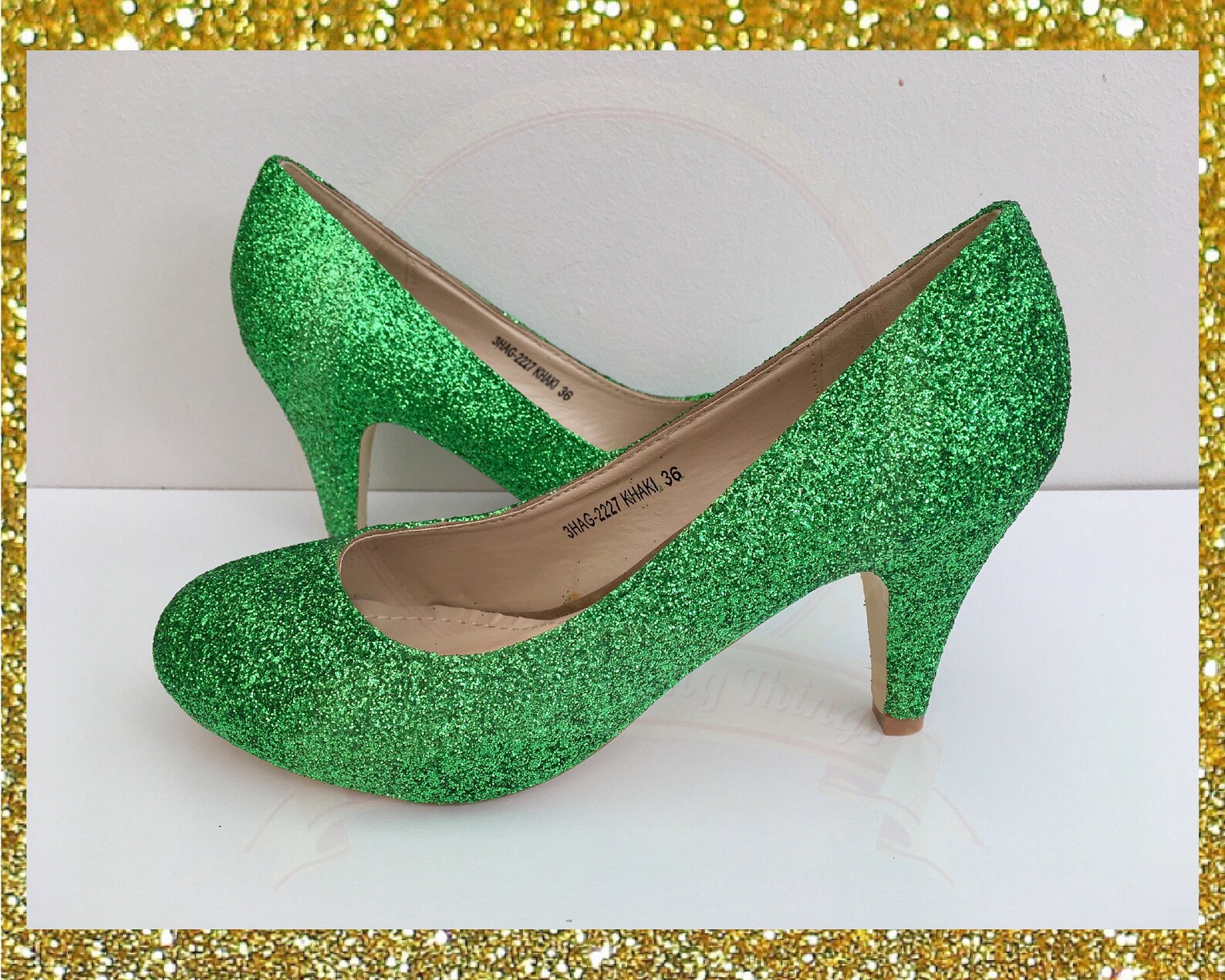 Green Glitter Heels, Grass Green Heels, Bright Green Shoes, Custom ...