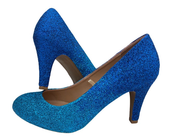 Royal Blue Turquoise Ombre Glitter Heels, Turquoise Glitter Shoes ...