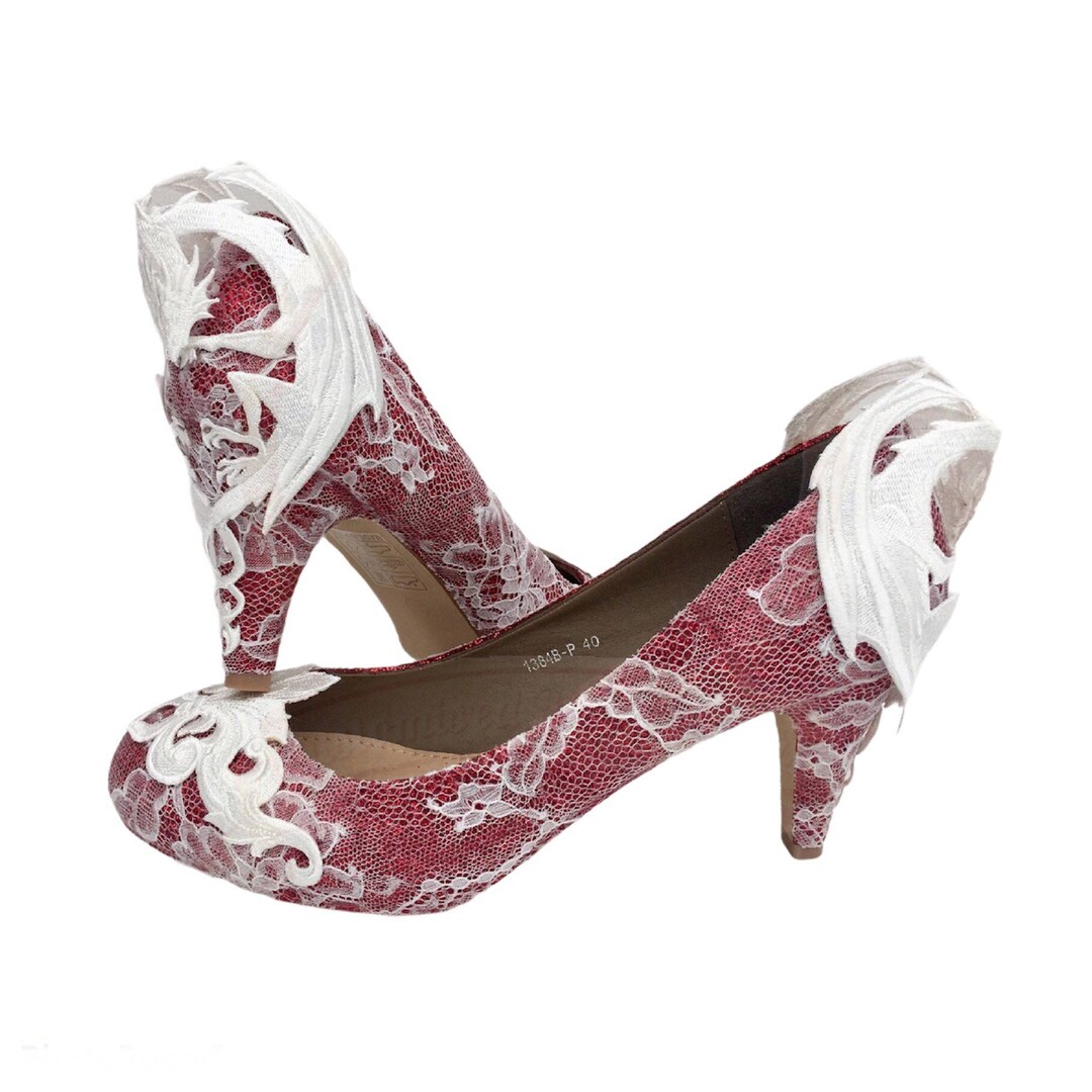 Dragon Shoes, Lace Bridal Shoes, Dragon Heels, Red Glitter Shoes ...