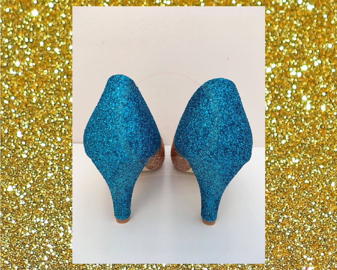 Rose Gold Turquoise Ombre Glitter Heels, Turquoise Glitter Shoes, Rose ...