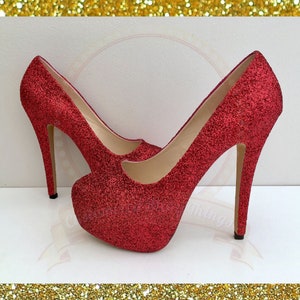 Red Platform Heels, Red Glitter Heels, Glitter Platform Heels, Red ...