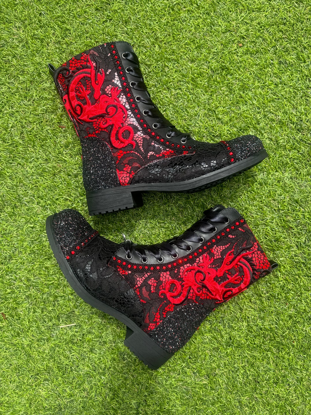 Red Dragon Combat Boots, Black Dragon Boots, Hotd Boots, Dragon Glitter ...