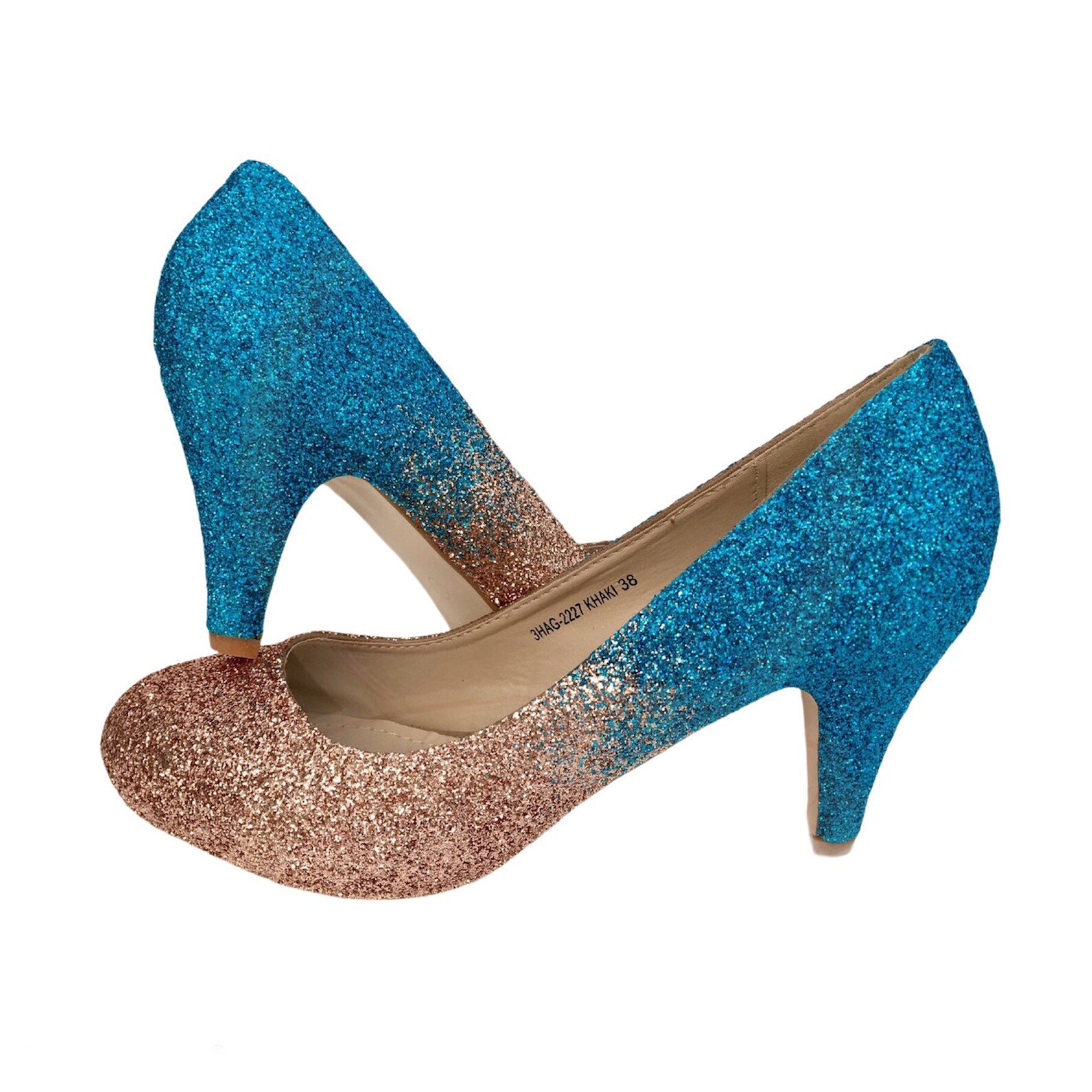 Rose Gold Turquoise Ombre Glitter Heels, Turquoise Glitter Shoes, Rose ...