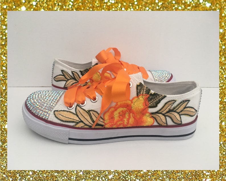 Orange Rose Shoes, Custom Rose Shoes, Orange Wedding Shoes, Rose Canvas ...