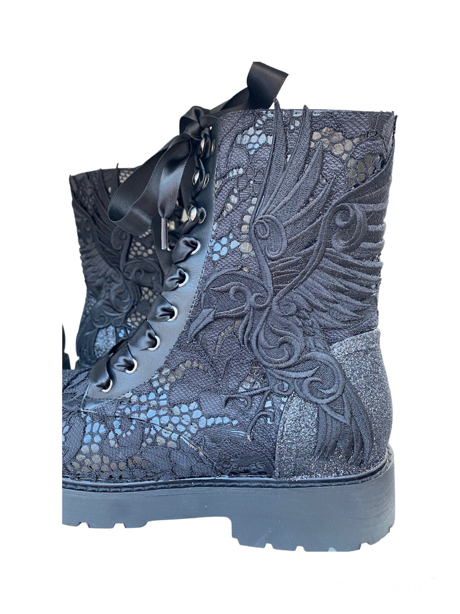 Nevermore Raven Boots, Raven Lace Boots, Black Lace Boots, Black Bridal ...