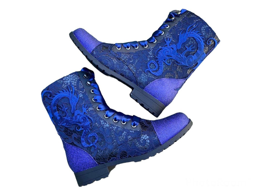 Navy Dragon Boots, Dragon Lace Boots, Navy Lace Boots, Navy Bridal ...