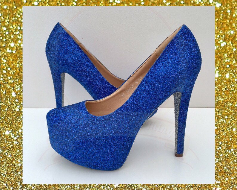 Dark Blue and Silver Glitter Heels Platform Shoes Bridal Wedding ...