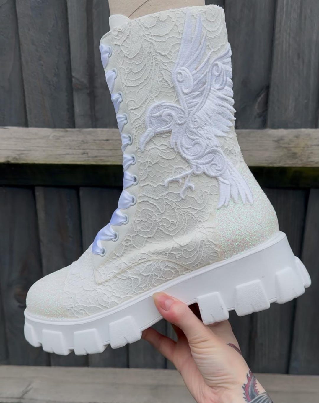 All White Raven Boots, Raven Lace Boots, White Lace Boots, White Bridal ...