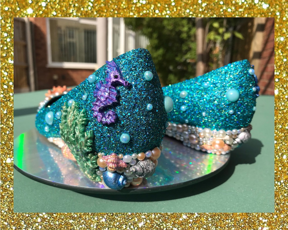 Under the Sea Sculpted Glitter Wedges Sculpted Shoes Low Wedding Shoes ...