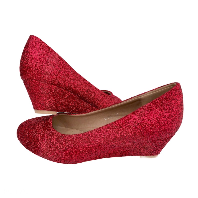 Red Glitter Wedges, Low Heel Wedges, Red Glitter Shoes, Low Bridal ...