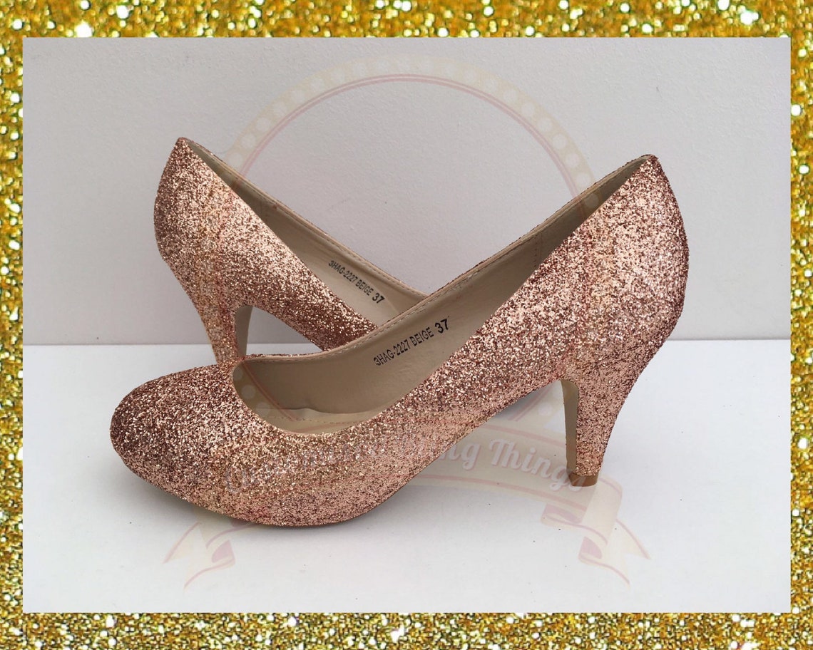 Rose Gold Bridal, Bridal Glitter Heels, Rose Gold Heels, Gold Glitter ...