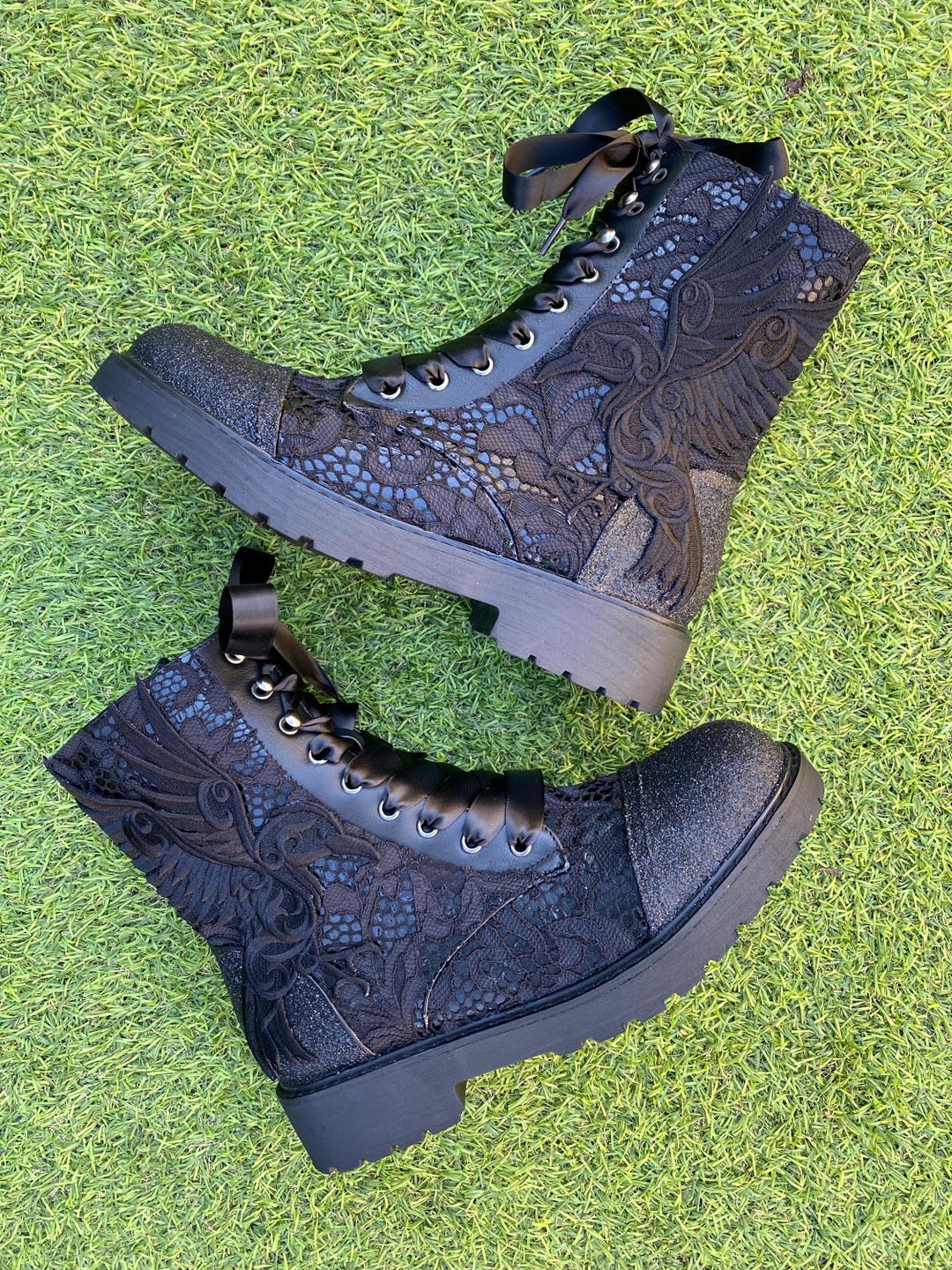 Nevermore Raven Boots, Raven Lace Boots, Black Lace Boots, Black Bridal ...