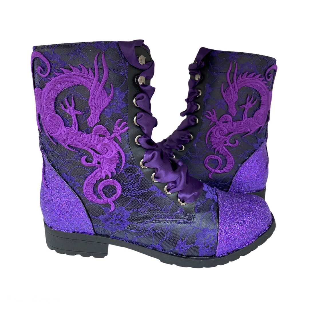 Purple Dragon Boots, Dragon Lace Boots, Purple Lace Boots, Purple ...