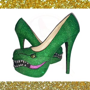 Sculpted Dinosaur Shoes, T-rex Platform Heels, Dinosaur Glitter Heels ...