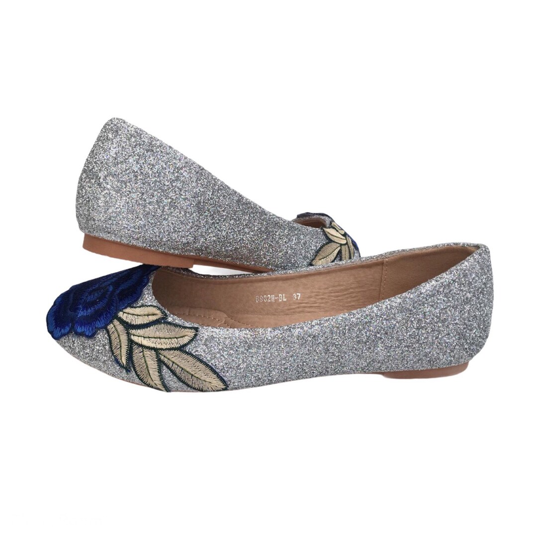 Blue Rose Glitter Flats, Holo Glitter Flats, Royal Blue Ballet Flats ...