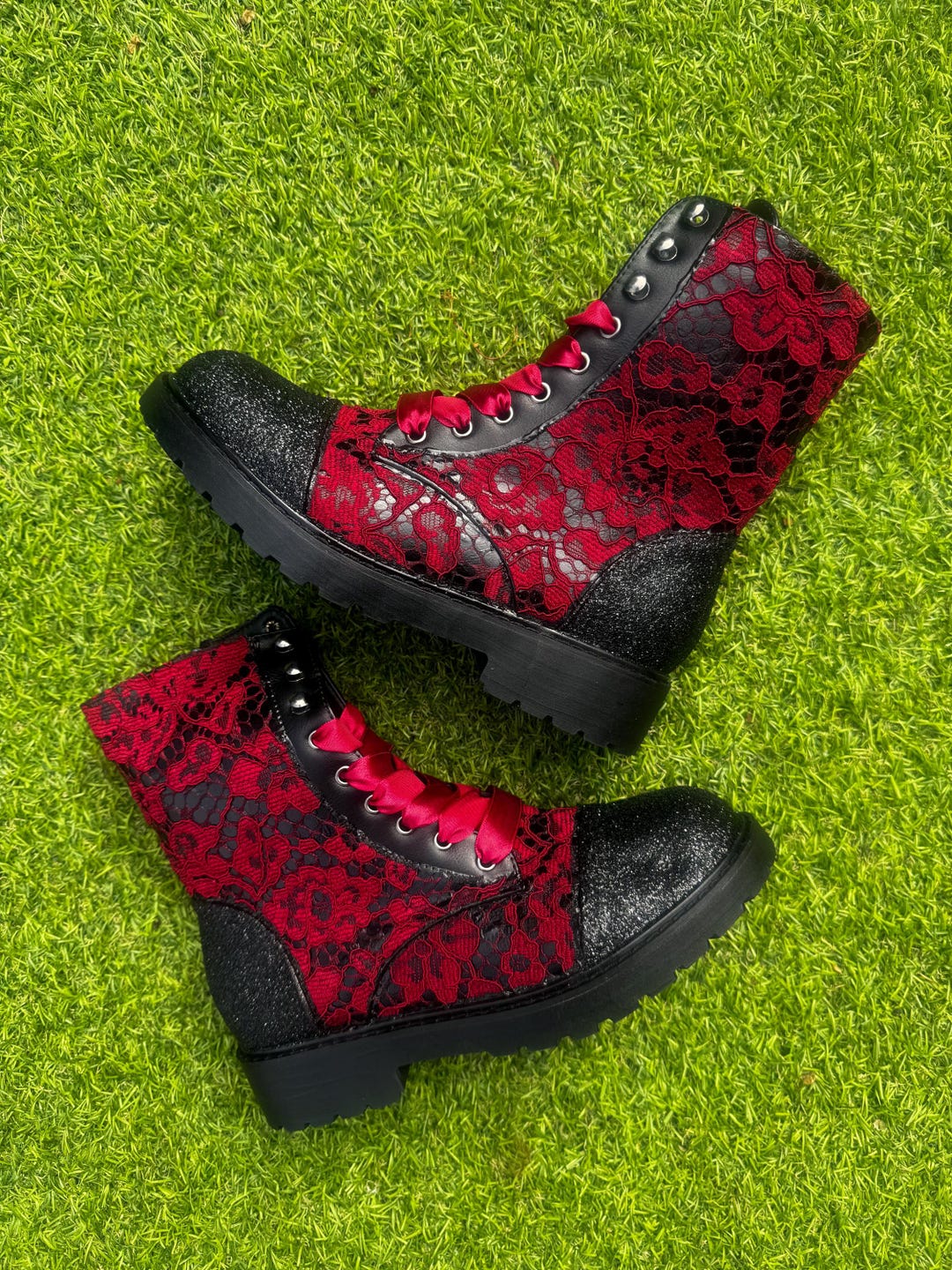 Maroon Lace Combat Boots, Combat Lace Boots, Wine Lace Boots, Black ...
