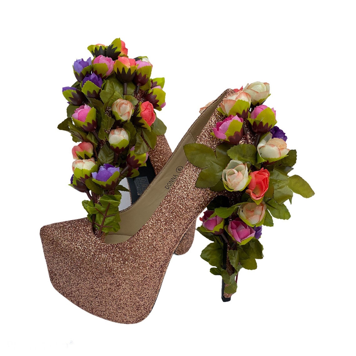 Rose Gold Floral Heels, Rose Flower Heels, Rose Gold Wedding Shoes ...