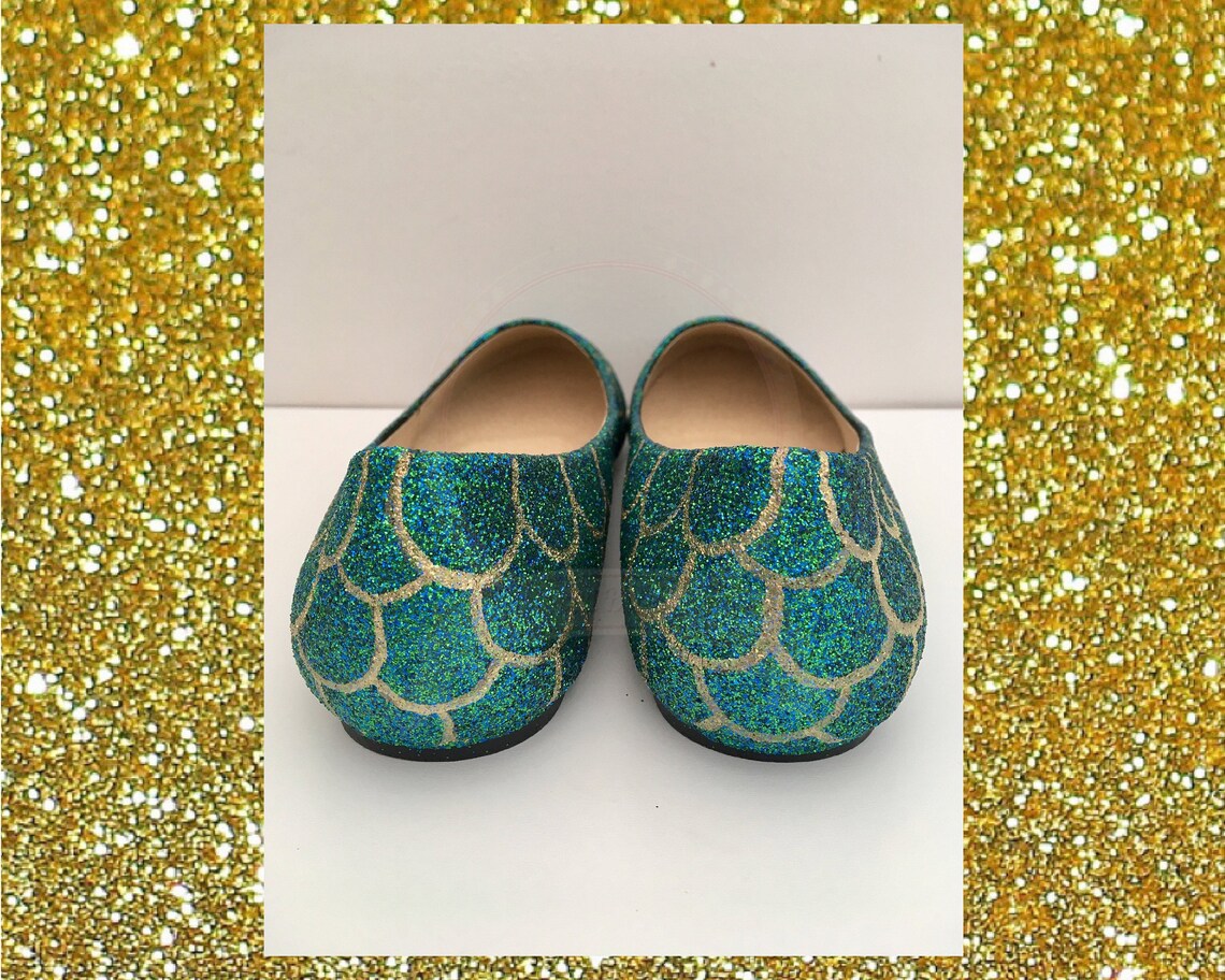Mermaid Scales Ballerina Flats, Mermaid Glitter Flat Shoes, Flat Bridal ...