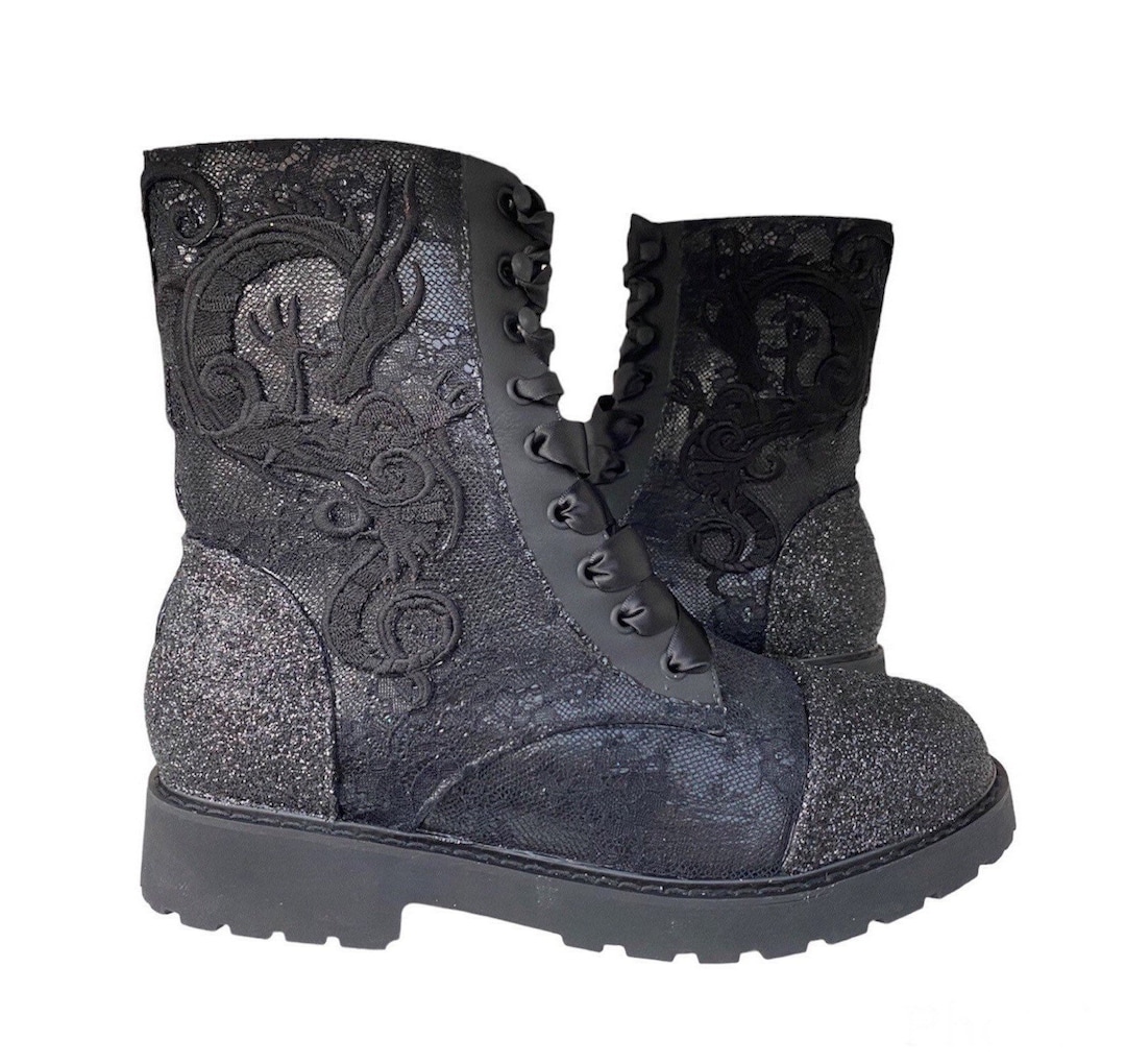 Black Dragon Boots, Dragon Lace Boots, Black Lace Boots, Black Bridal ...