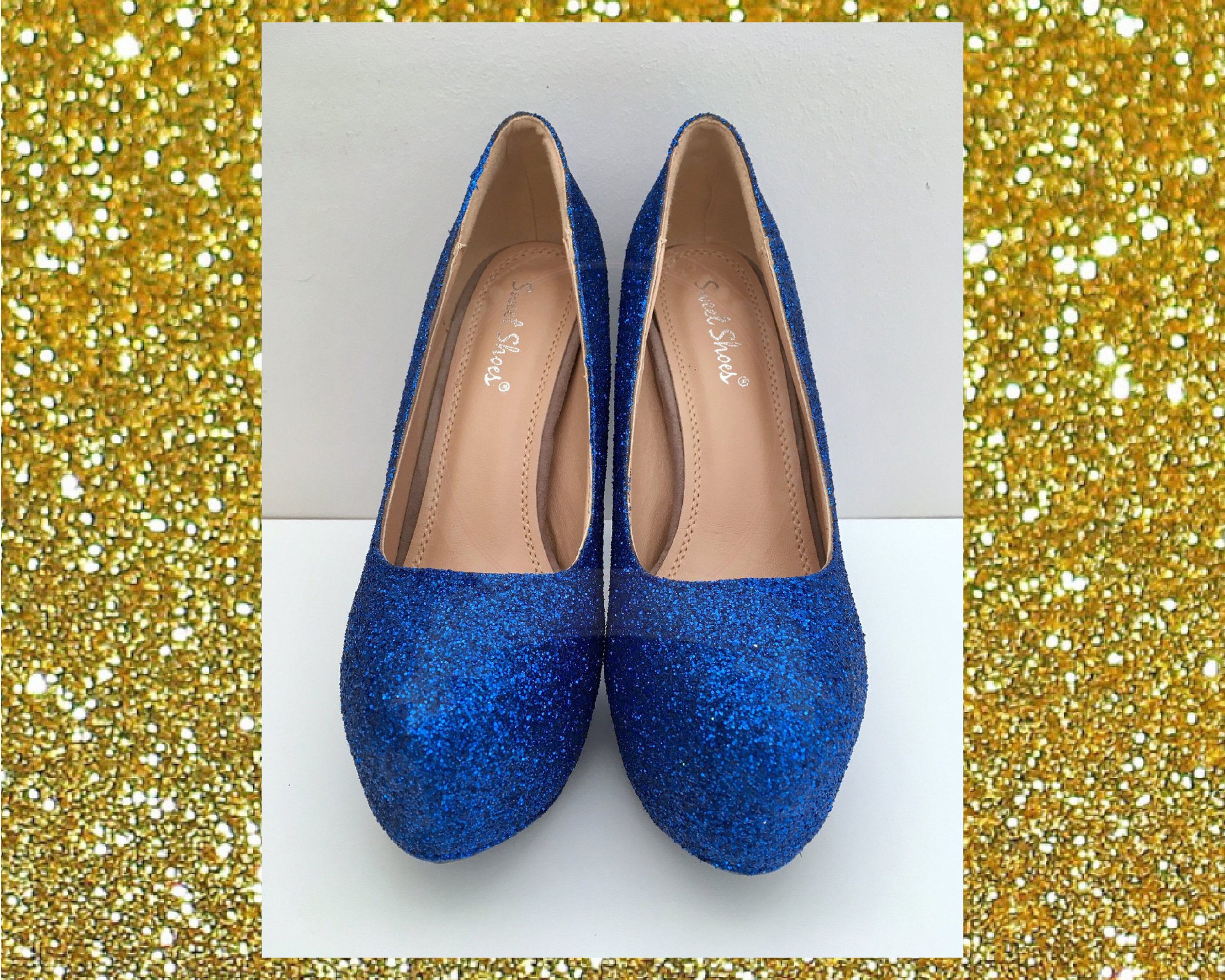 Dark Blue and Silver Glitter Heels Platform Shoes Bridal Wedding ...