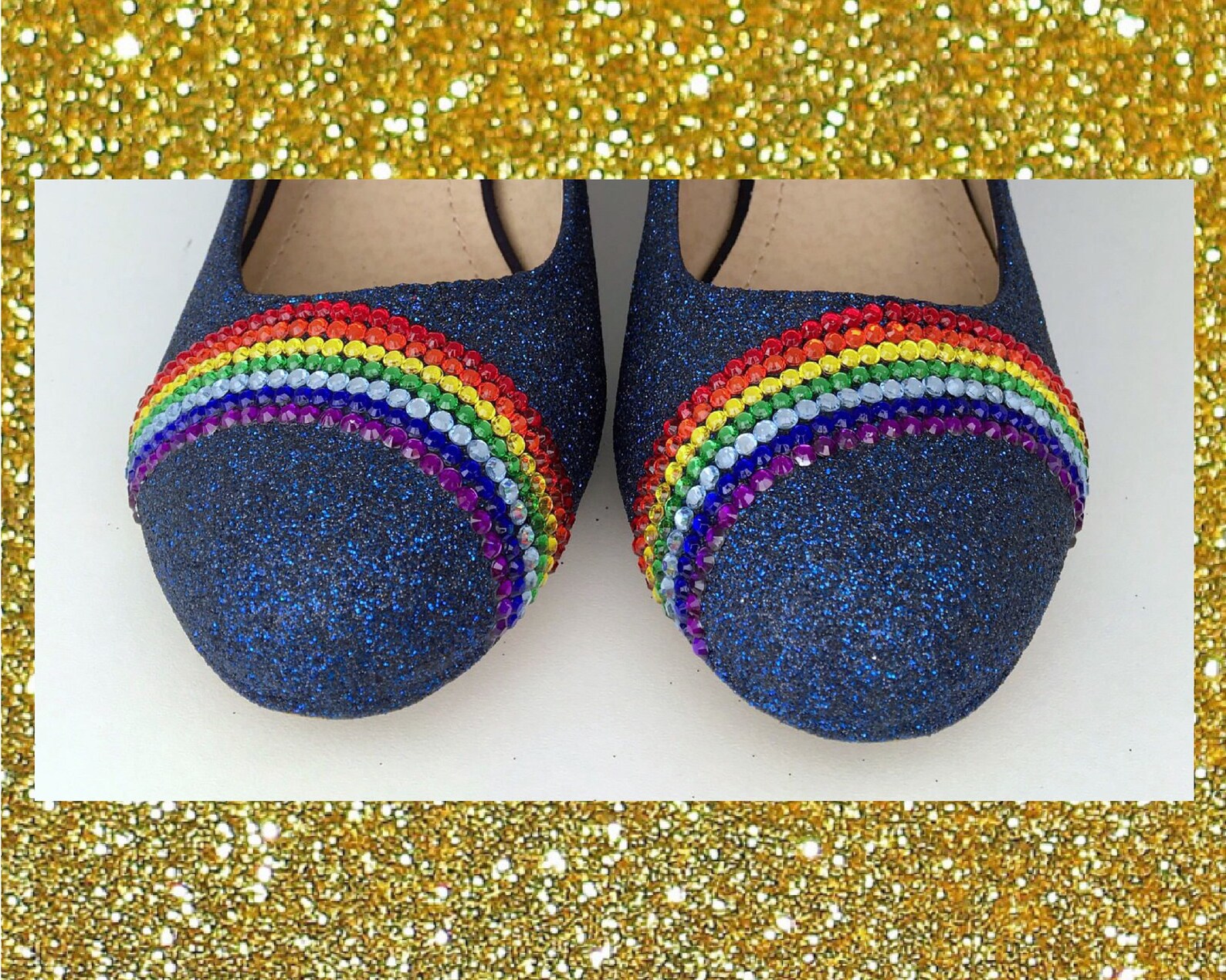 Navy Glitter Rainbow Shoes, Crystal Rainbow Glitter Shoes, Navy Glitter ...