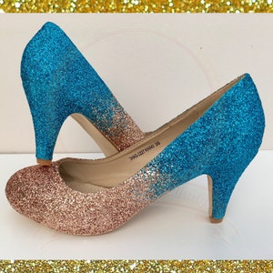 Rose Gold Turquoise Ombre Glitter Heels, Turquoise Glitter Shoes, Rose ...