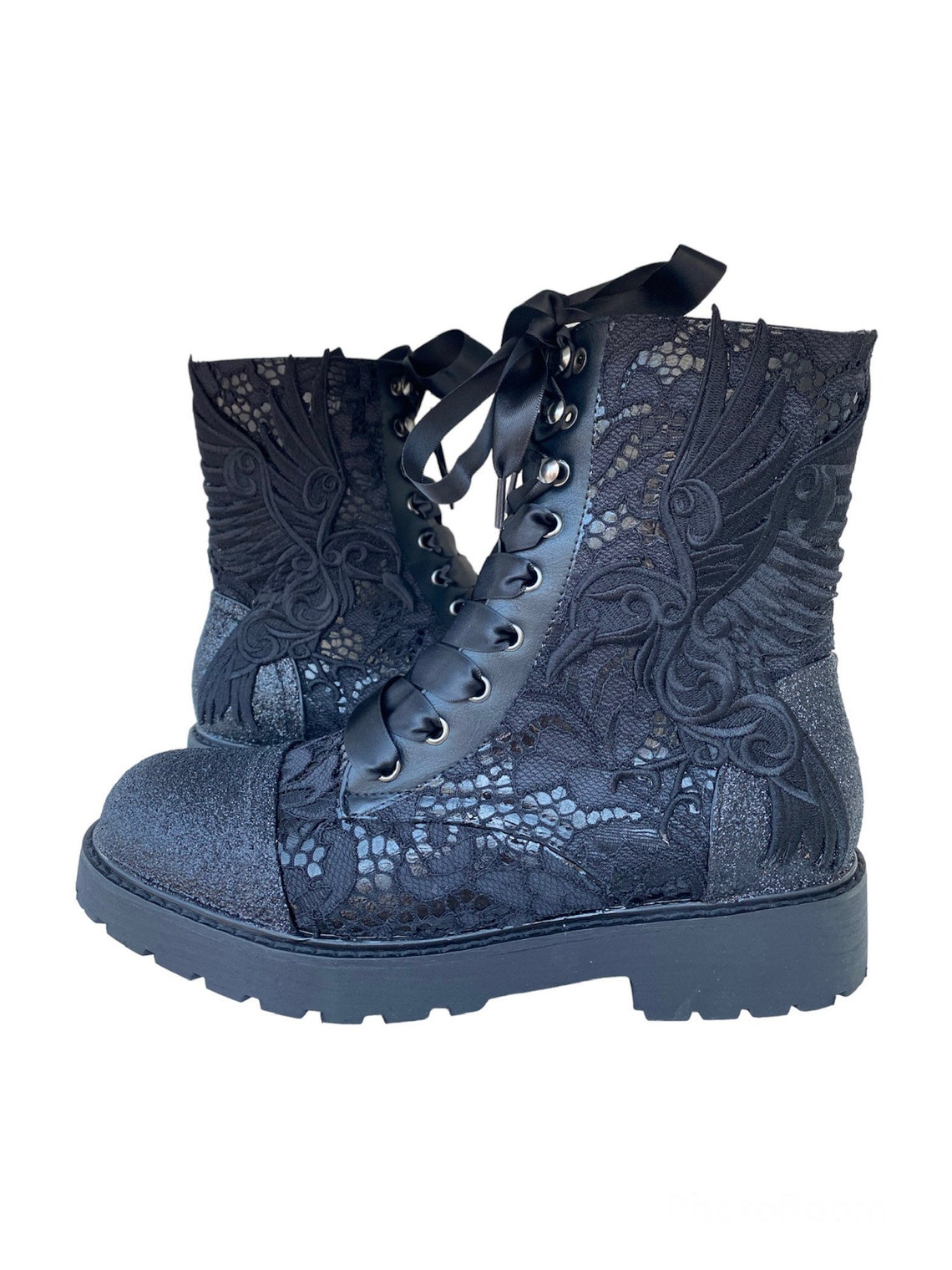 Nevermore Raven Boots, Raven Lace Boots, Black Lace Boots, Black Bridal ...