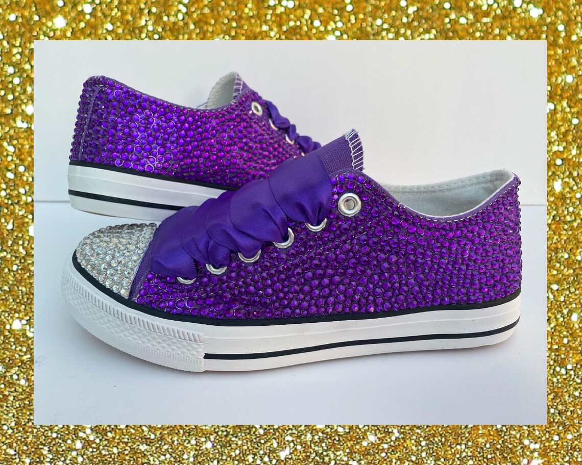 Purple Crystal Low Tops, Purple Wedding Flats, Low Tops Purple, Crystal ...