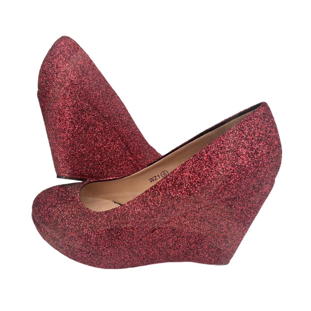 Burgandy Glitter Heels, Burgundy Wedge Heels, Glitter Wedges Bridal ...
