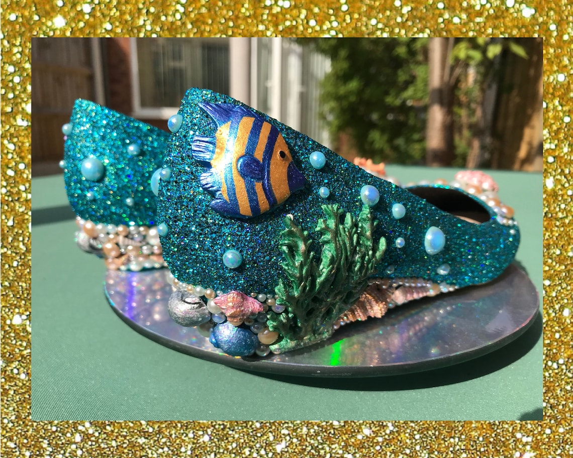 Under the Sea Sculpted Glitter Wedges Sculpted Shoes Low Wedding Shoes ...