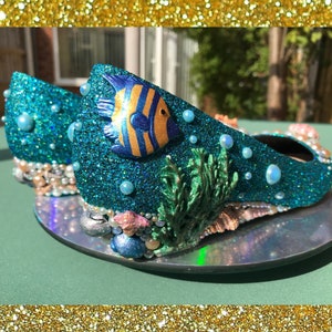 Under the Sea Sculpted Glitter Wedges Sculpted Shoes Low Wedding Shoes ...