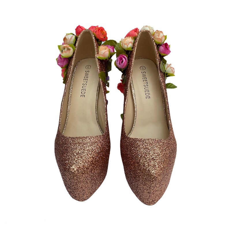 Rose Gold Floral Heels, Rose Flower Heels, Rose Gold Wedding Shoes ...