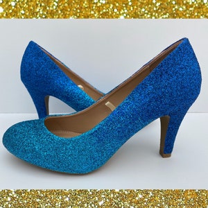 Aqua Blue Ombré Glitter Heels, Aqua Glitter Heels, Deep Blue Glitter ...